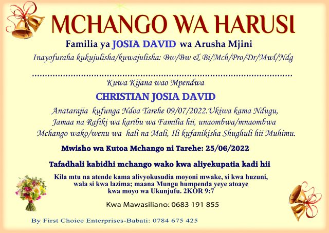 Event cards-Kadi za harusi - First Choice Enterprises